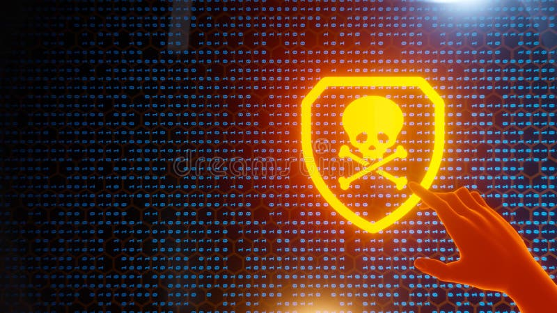 Protect from Virus Shield and Skull Icon Glowing 3d Render Stock ...