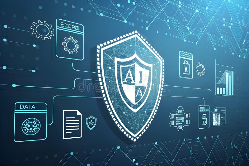 Digital Ai Security Concept Illustrated with a Shield and Data ...