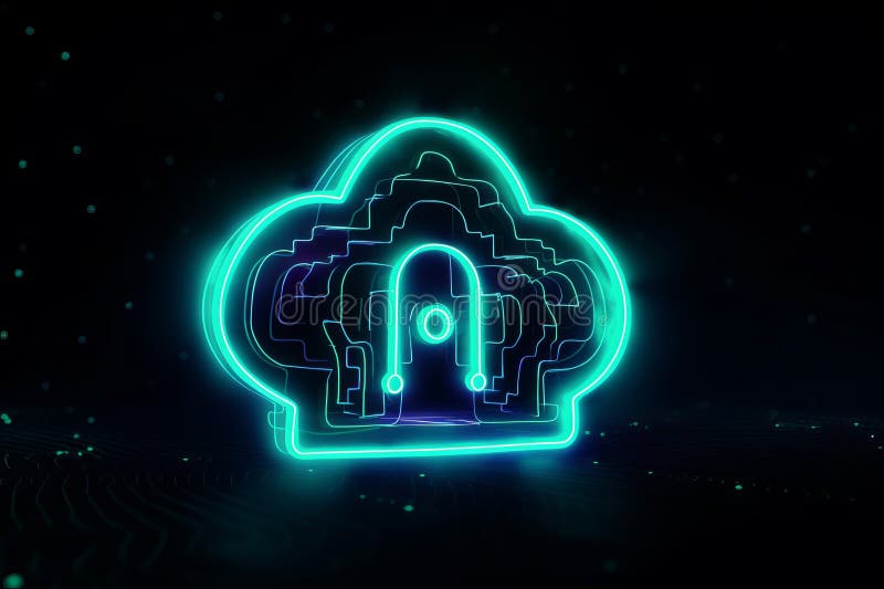 Neon Cloud Lock: Futuristic and Secure Cloud Storage Ico Stock ...