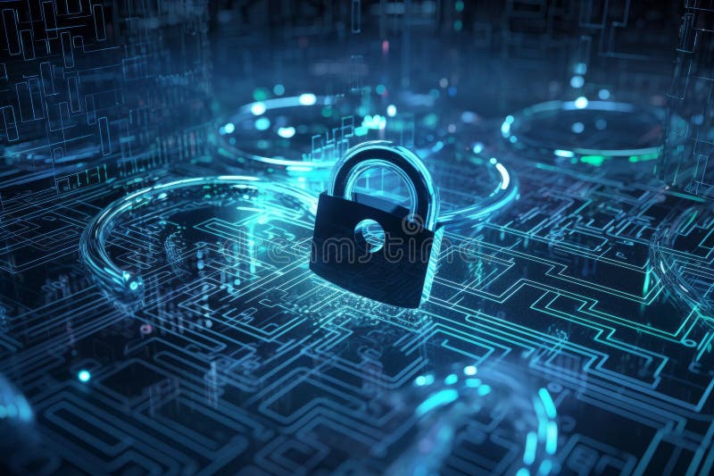 Secure Your Tech with Lock on Abstract Background, Cyber Security ...