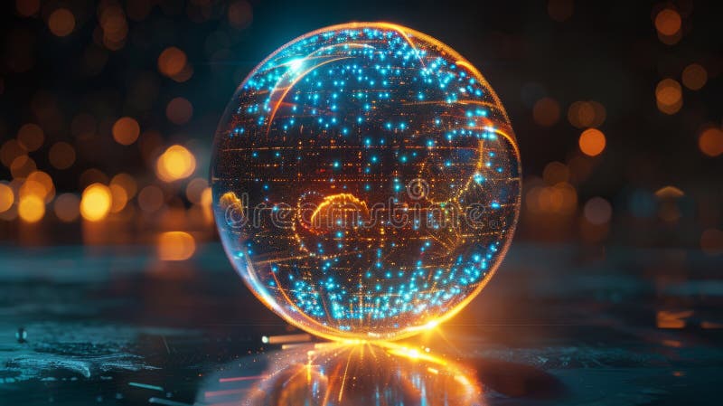 Protected Blue Data Sphere with Pulsing Golden Shield in Minimalist ...