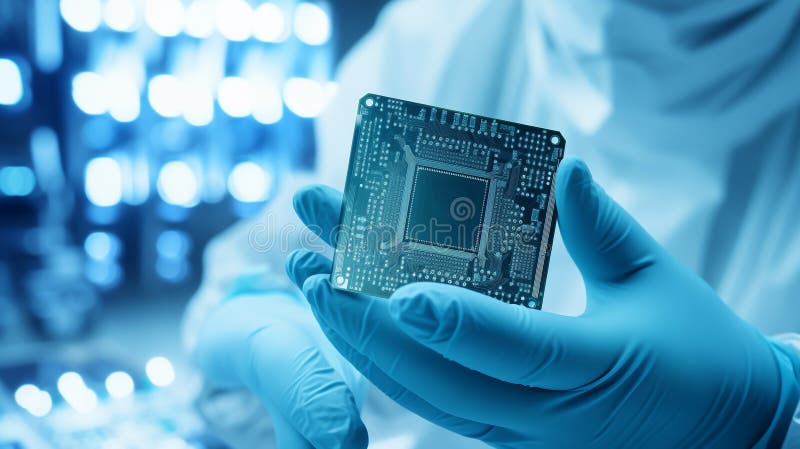 Protected Hand Showcasing Tiny Computer Microchip Stock Illustration ...