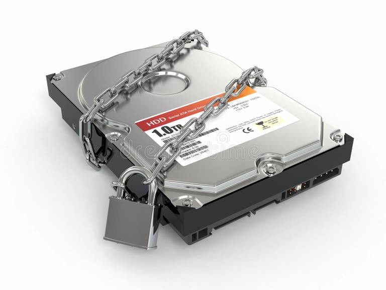 Protected Hdd. Chain and Lock on Hard Disk Drive Stock Illustration ...