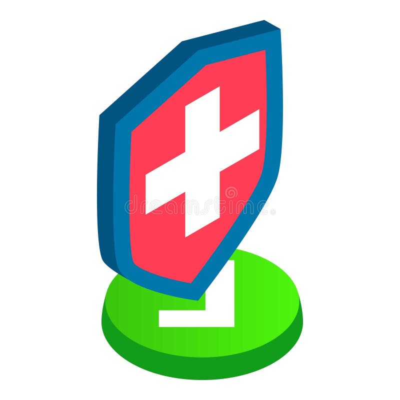 Protected Sign Icon Isometric Vector. Shield with White Cross on Green ...