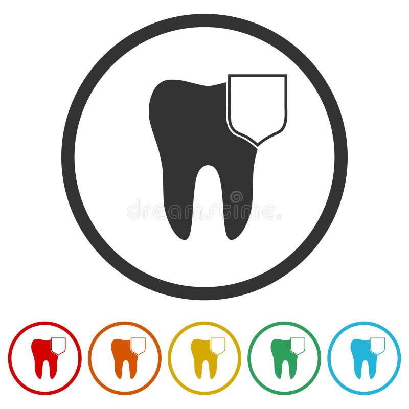 Protected Tooth Solid Ring Icon Color Set Stock Vector - Illustration ...