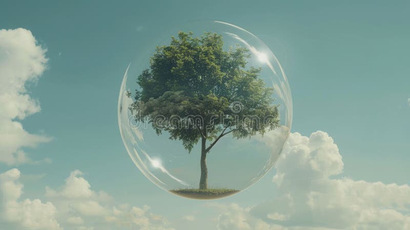 Protected Tree in a Bubble stock illustration. Illustration of roots - 365143803