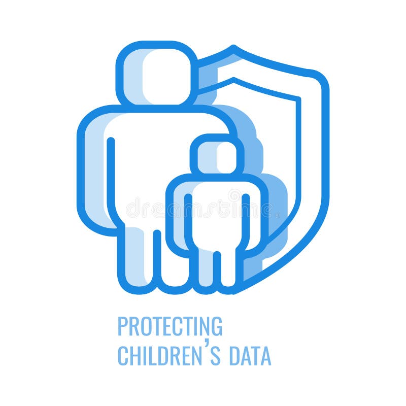 Protecting Children Data Line Icon - Abstract Silhouette of Man and Kid ...
