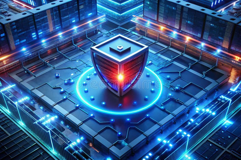 Protecting Critical Infrastructure Drones Eye View of a Data Centers Cybersecurity Shield ...