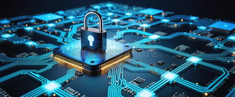 Protecting Data and Maintaining Privacy with Security Concept - Padlock on Computer Circuit ...