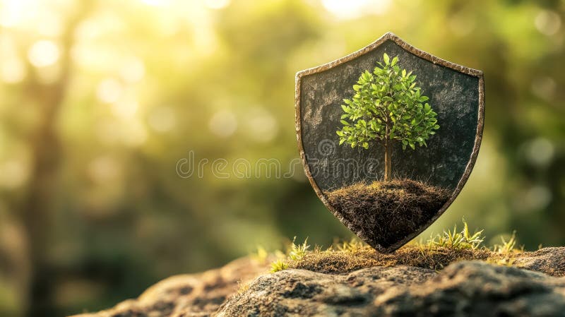 Protecting the Environment with Shield and Growing Tree Stock Image ...