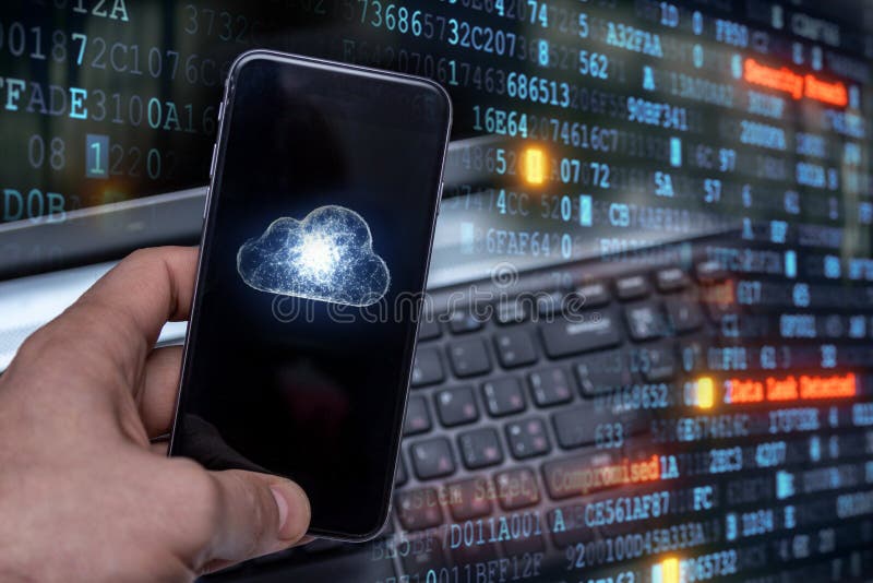 Hacking Mobile Devices by Hackers. Data Protection in the Cloud Stock ...