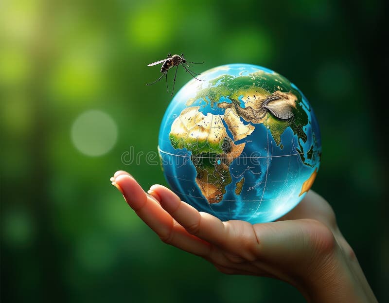 Protecting Our Planet a Hand Holding the Earth with a Mosquito Stock ...