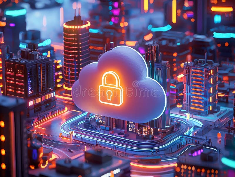 Protecting Sensitive Data in the Cloud is Illustrated with a Large Lock ...