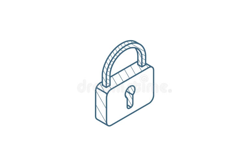 Protection,, Closed Lock, Password, Access Isometric Icon. 3d Line Art ...