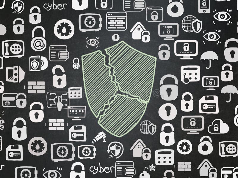 Protection Concept: Broken Shield on School Board Background Stock ...