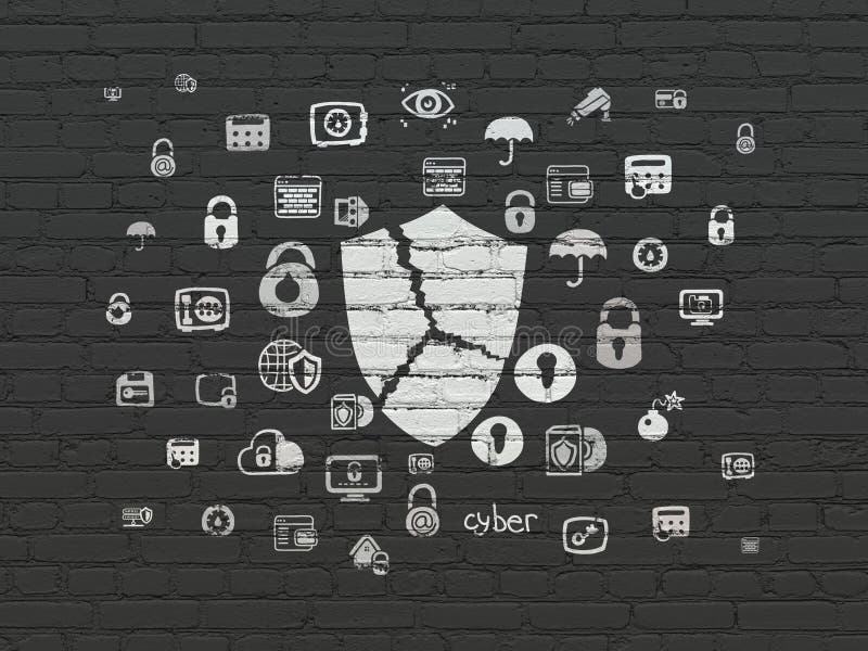 Protection Concept: Broken Shield on Wall Background Stock Illustration ...