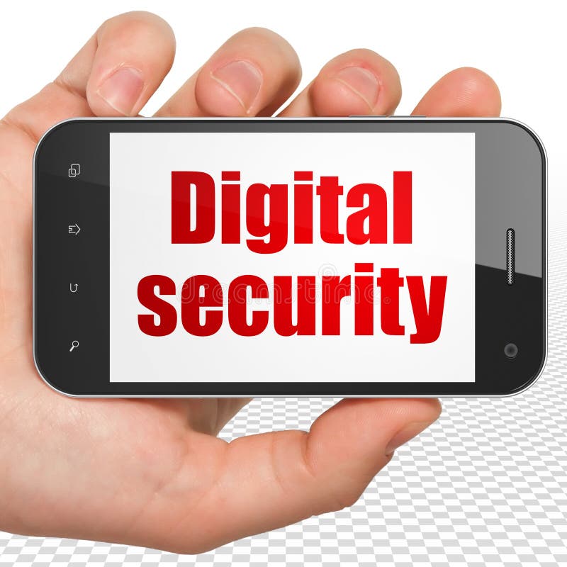 Protection Concept: Hand Holding Smartphone with Digital Security on ...