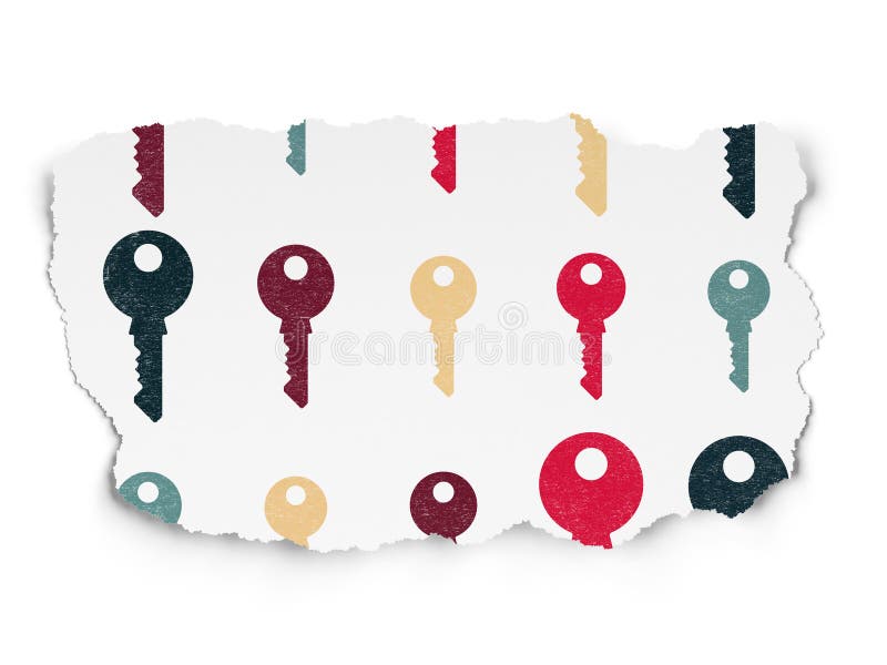 Protection Concept: Key Icons on Torn Paper Stock Illustration ...