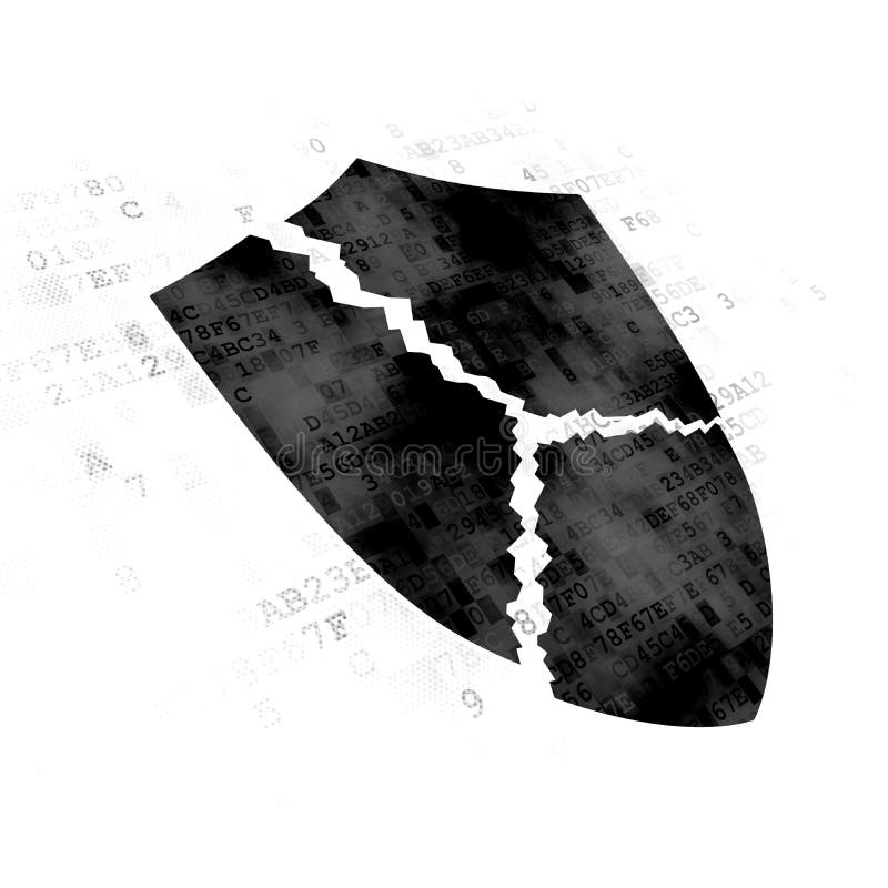 Protection Concept: Broken Shield on Digital Background Stock ...