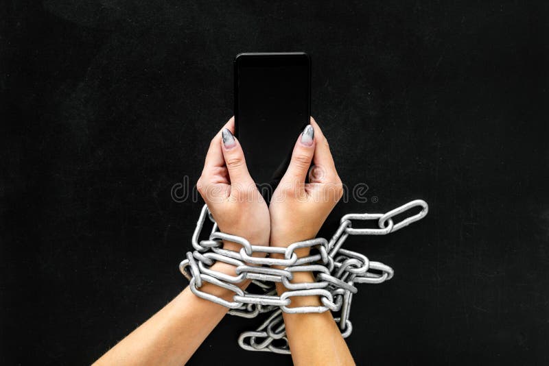 Protection from Cyber Attack with Cell Phone in Hands and Chain on ...