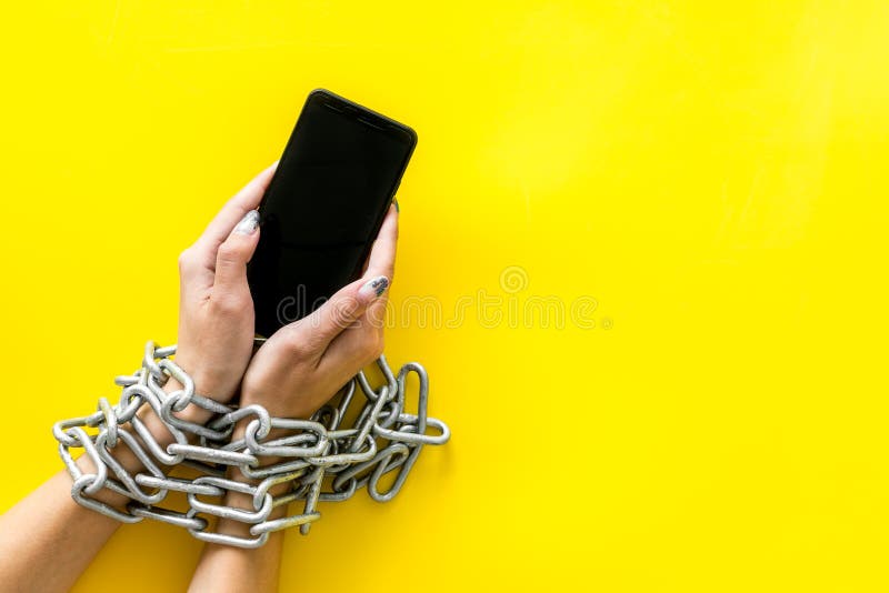 Protection from Cyber Attack with Cell Phone in Hands and Chain on ...