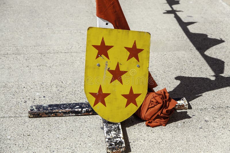 Decorated medieval shields stock image. Image of crusade - 248382915