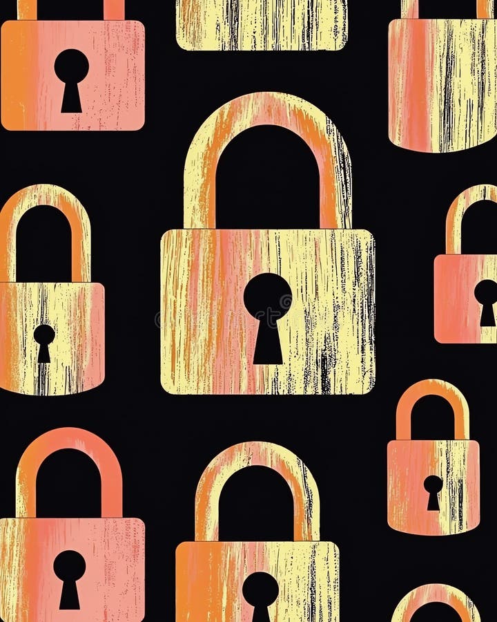 Protection Ethical Leak, Colorful Lock Pattern on Dark Background for Creative Designs Stock ...