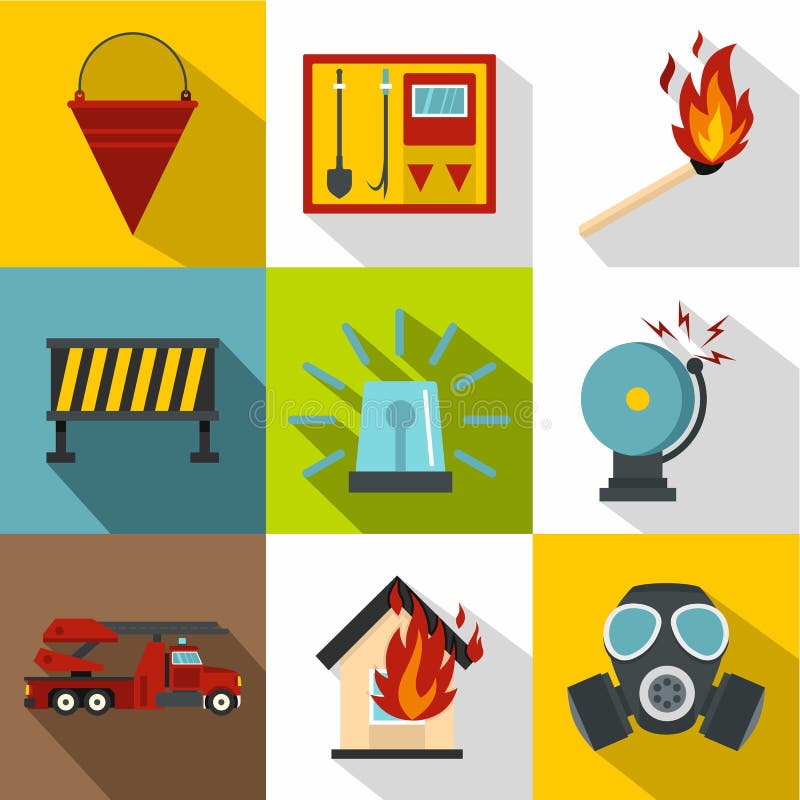 Protection from Fire Icons Set, Flat Style Stock Vector - Illustration ...