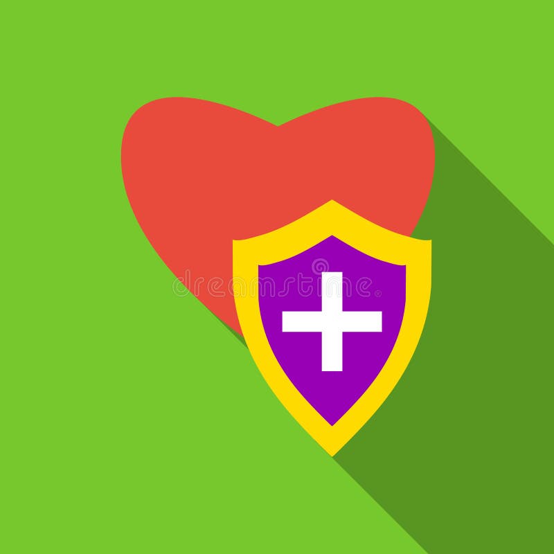 Protection Heart Icon, Flat Style Stock Vector - Illustration of ...