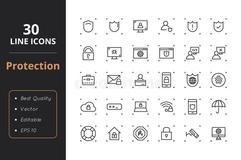 30 Protection Line Icons stock vector. Illustration of defense - 101906745
