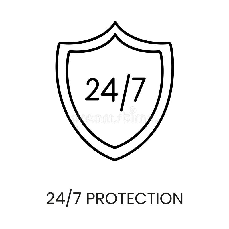 24 on 7 Protection Line Vector Icon for Packaging on Cctv Camera with ...