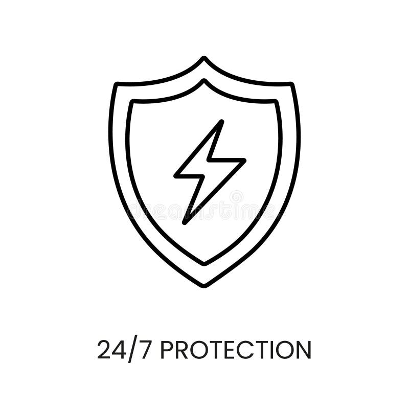 24 on 7 Protection Line Vector Icon for Packaging on Cctv Camera with ...