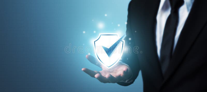 Businessman Holding Shield Protect Icon, Concept Cyber Security Stock ...