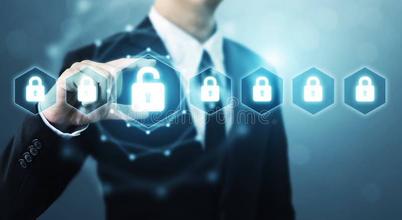 Businessman Holding Shield Protect Icon, Concept Cyber Security Stock ...