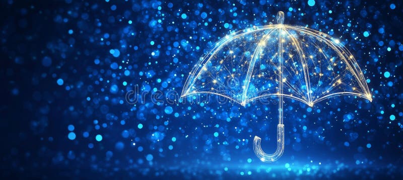 Protection, Network Security Concept. Golden Umbrella Low Poly Design ...