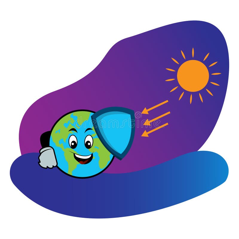Protection Ozone Illustration. Earth Character Cartoon with Shield ...