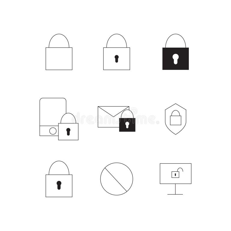 Protection and Security Icons Set. Access Lock Unlock Web Symbols ...