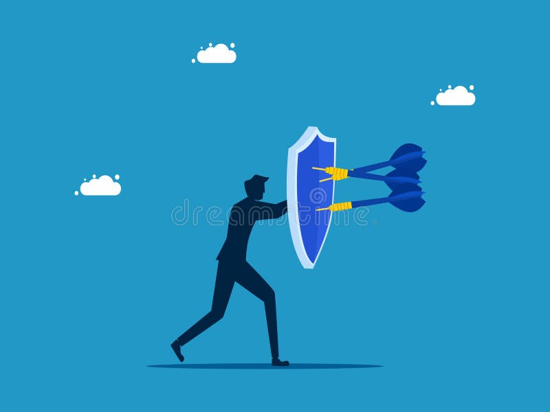 Protection or Security. Man Holding Shield To Protect from Attack Stock ...