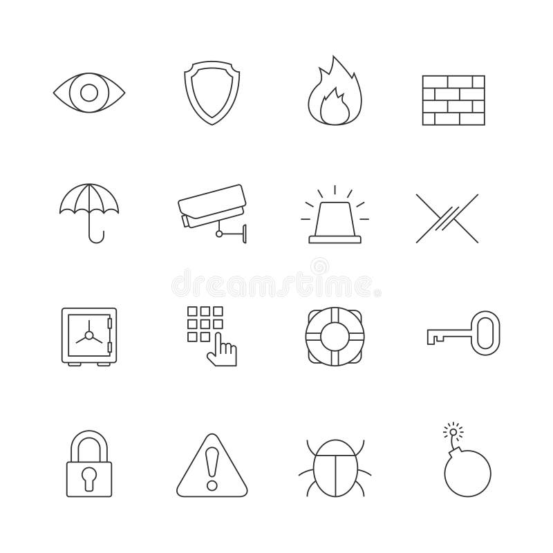 Protection and Security Outline Icons Stock Vector - Illustration of ...