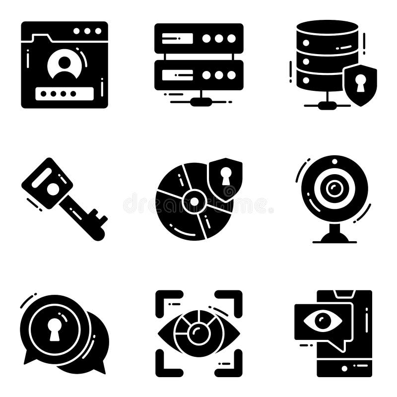 Protection and Security Vector Glyph Icons Set Cyber Computer Network ...