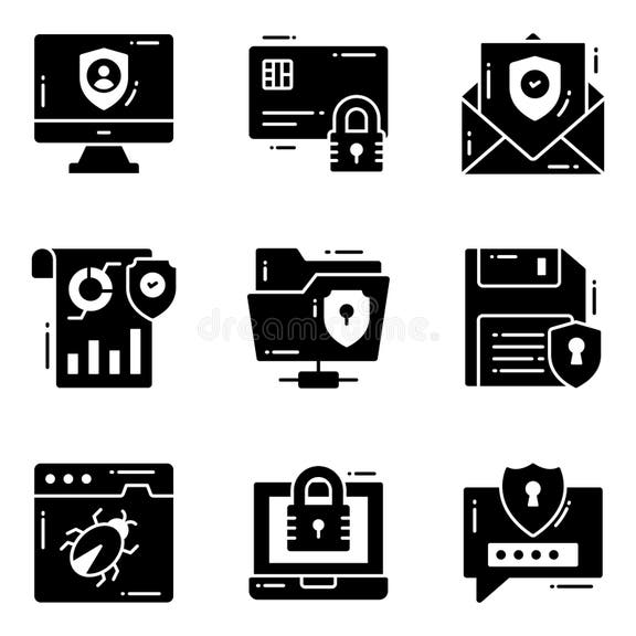 Protection and Security Vector Glyph Icons Set Cyber Computer Network ...