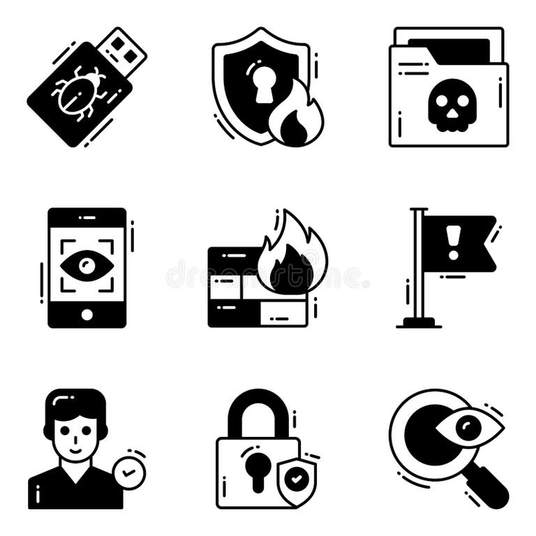 Protection and Security Vector Glyph Icons Set Cyber Computer Network ...