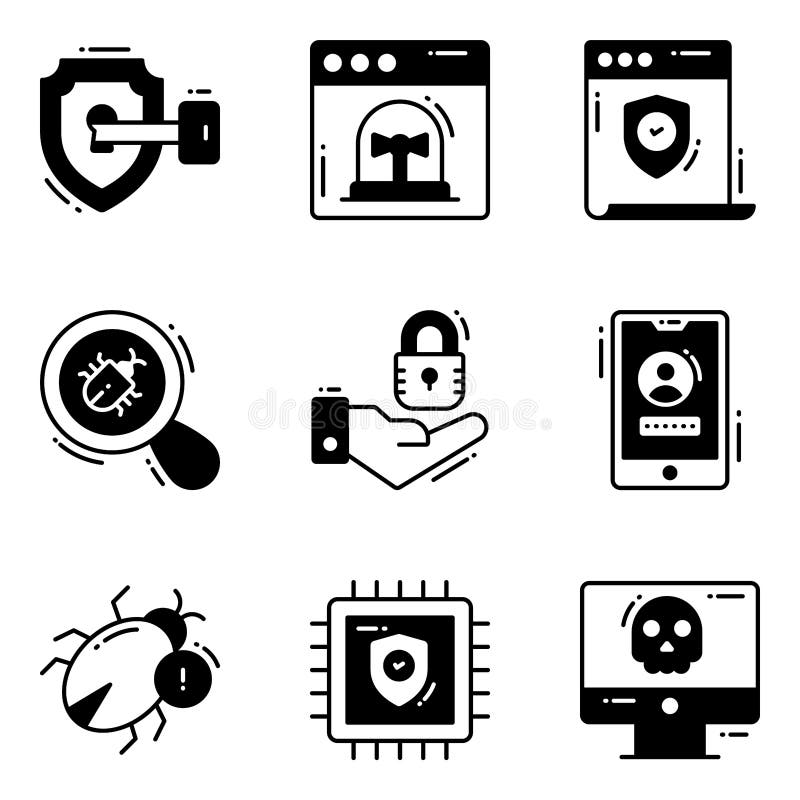 Protection and Security Vector Glyph Icons Set Cyber Computer Network ...