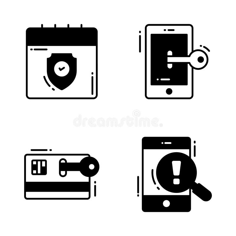 Protection and Security Vector Glyph Icons Set Cyber Computer Network ...