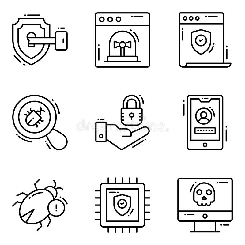 Protection and Security Vector Line Icons Set Cyber Computer Network ...