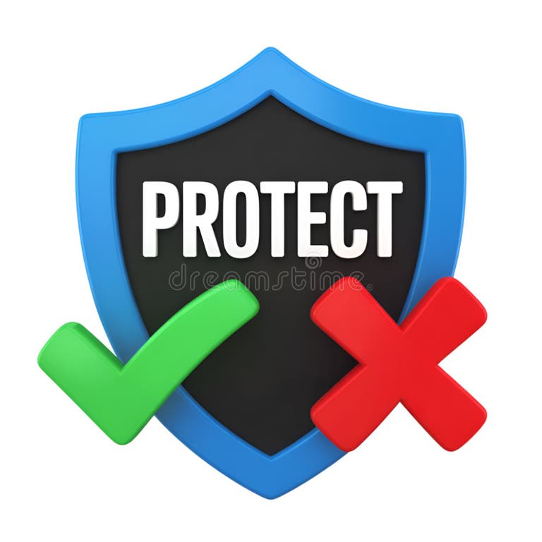 Protect Shield with Check and Cross Marks on White, Security Concept ...
