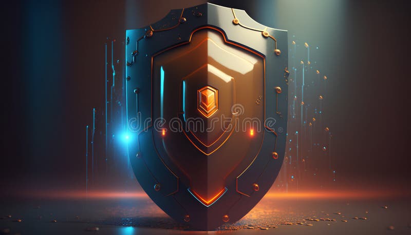 Protection Shield with Glowing Lights. 3d Rendering Toned Image Stock ...