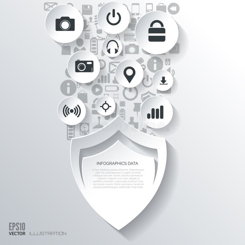 Protection Shield Icon. Flat Abstract Background with Web Icons ...