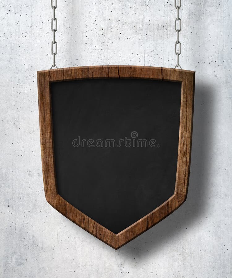 Protection Shield Shaped Blackboard Hanging on Chains and Concrete Wall ...