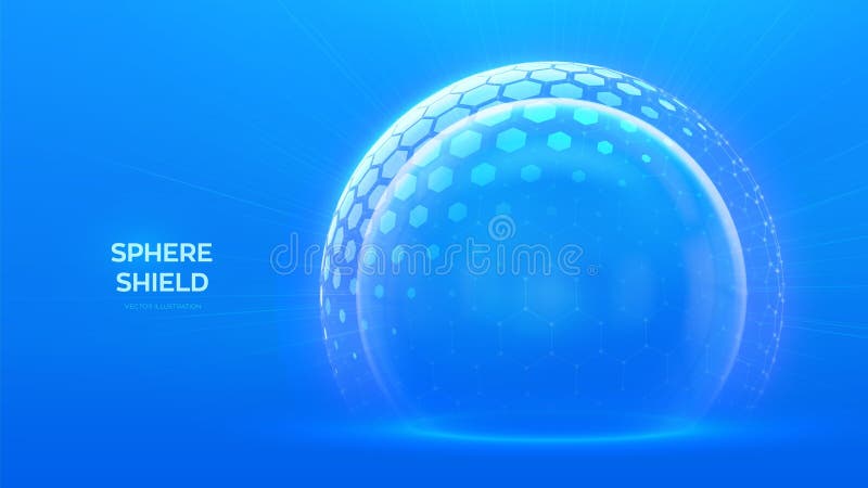 Protection Sphere Shield with Hexagon Pattern on Blue Background. Glass ...